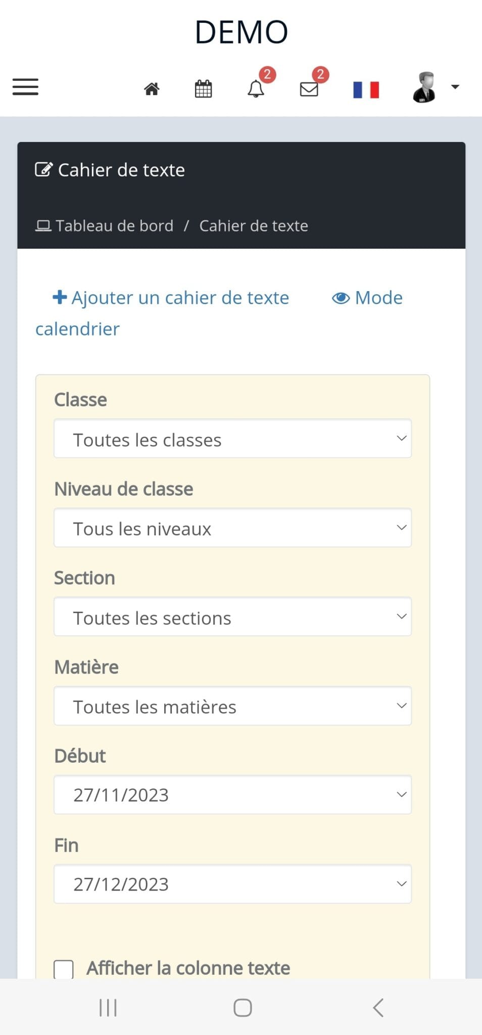 Cahier de textes numérique en ligne