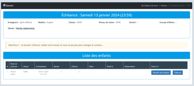 Application de devoir en ligne