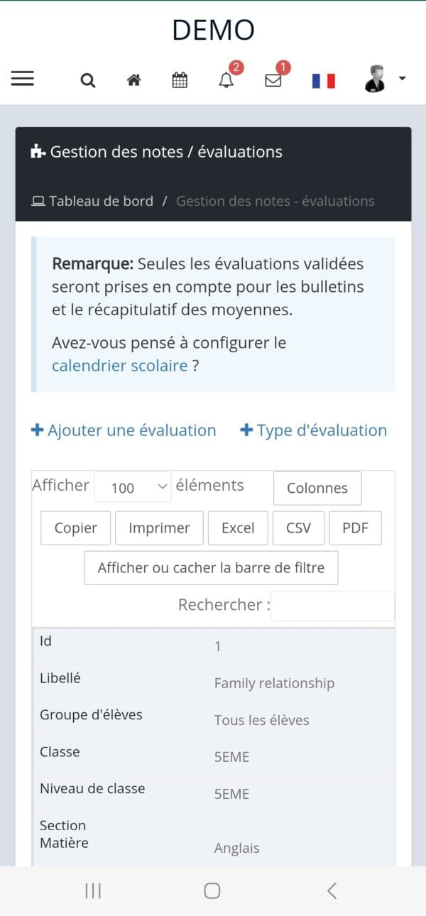 Logiciel de gestion des notes scolaires