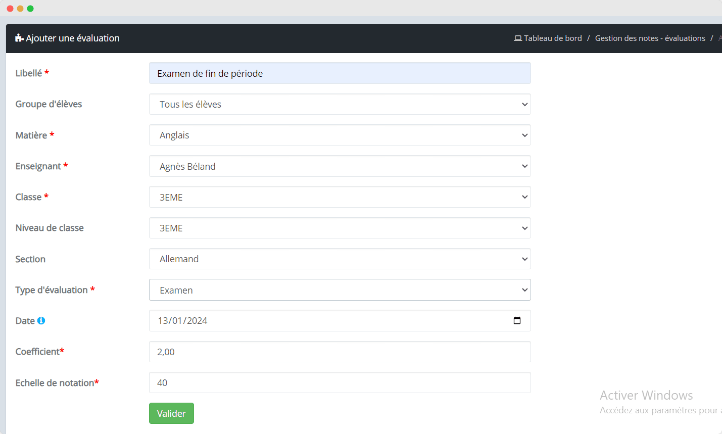 Logiciel de gestion des notes scolaires
